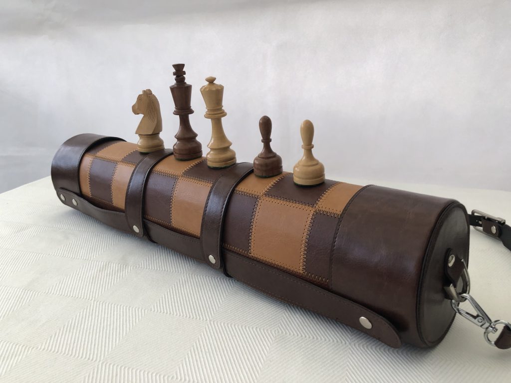 Rollup Thick Leather Chess Case, Mat and Weighted Chess Pieces ...