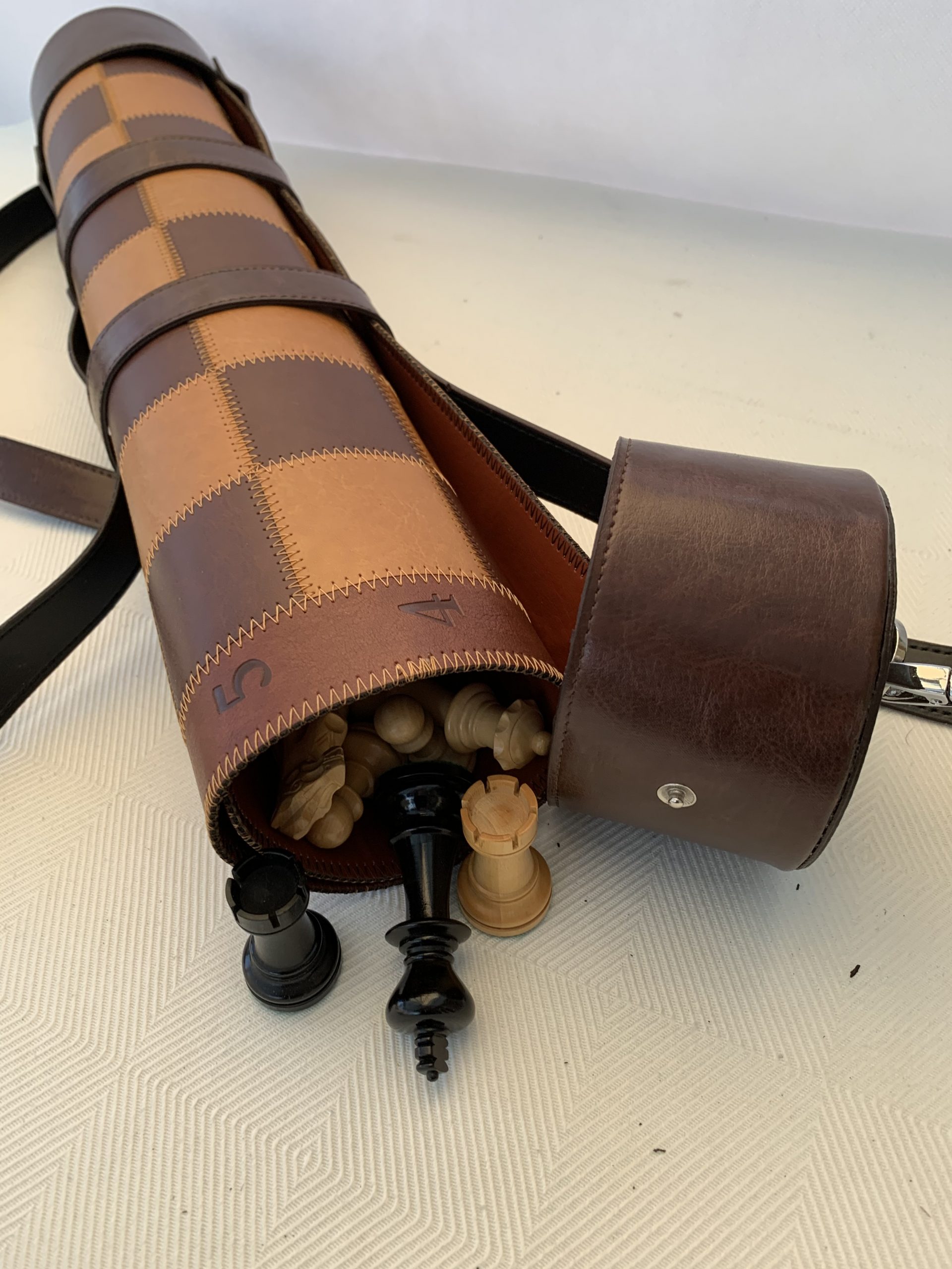 Rollup Thick Leather Chess Case, Mat and Weighted Chess Pieces ...