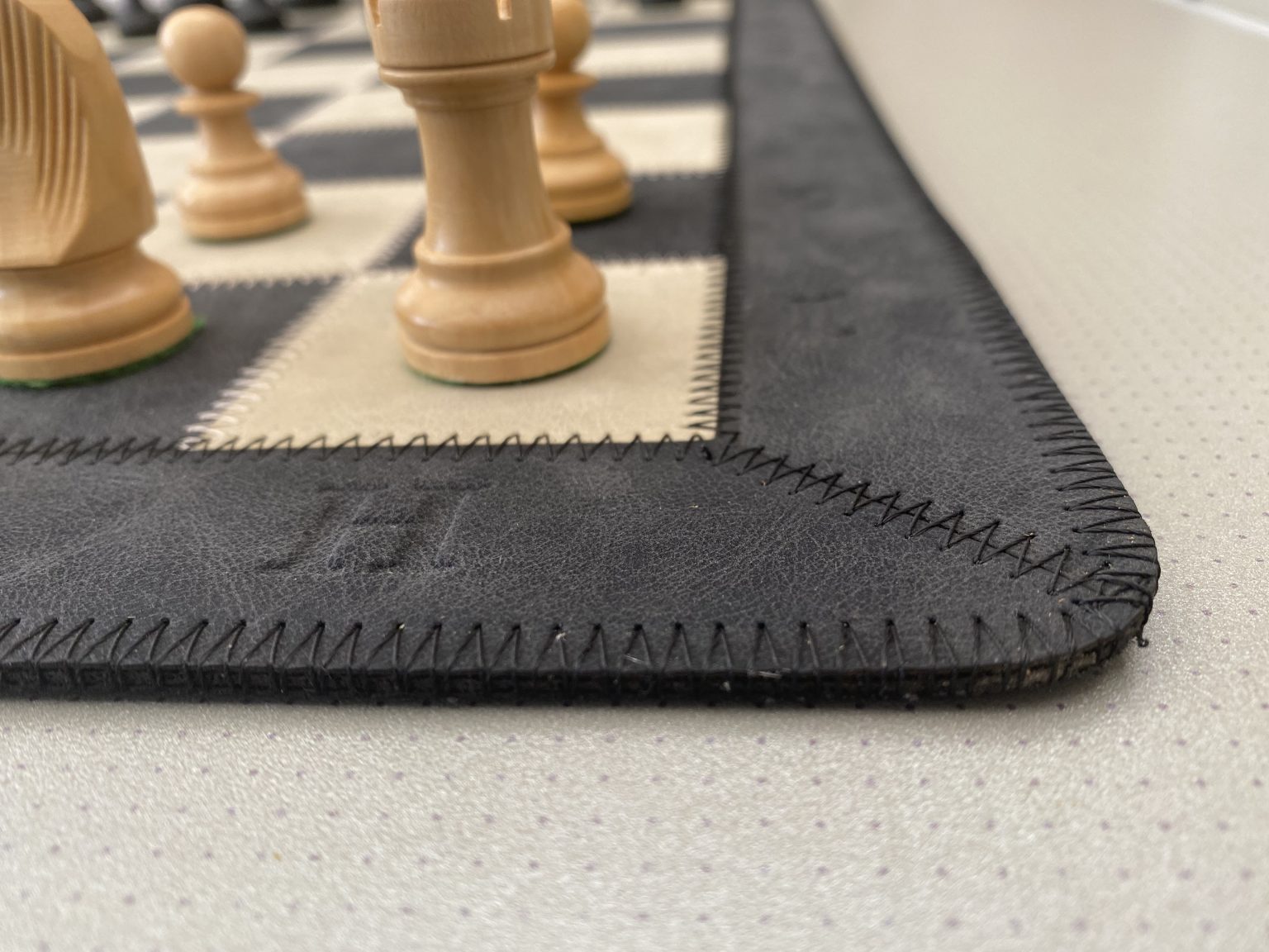 Thick Black LEATHER Chess with Staunton Chess Pieces - ChessBaron Chess ...