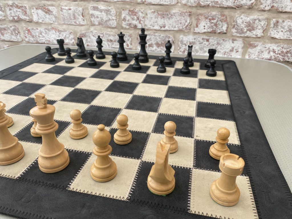 Rollup Thick Black/Cream Leather Chess Case, Mat and Weighted Chess ...