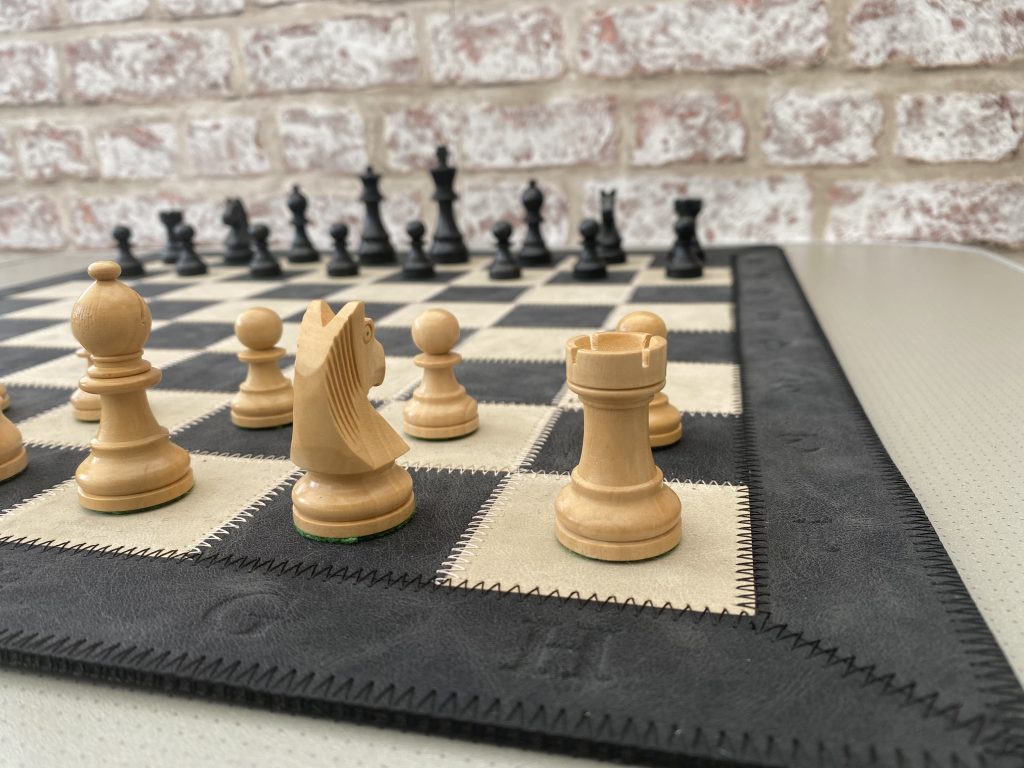 Rollup Thick Black/Cream Leather Chess Case, Mat and Weighted Chess ...